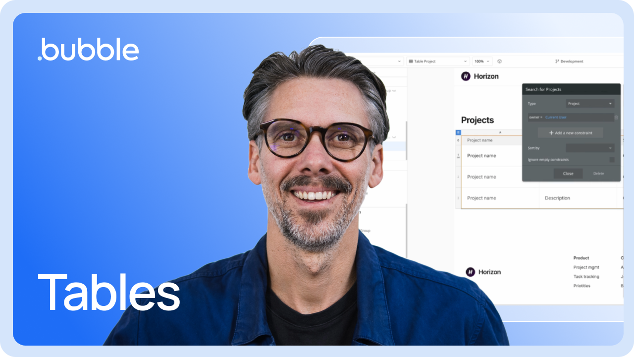Display data in a table (Lesson 3.4) | Bubble